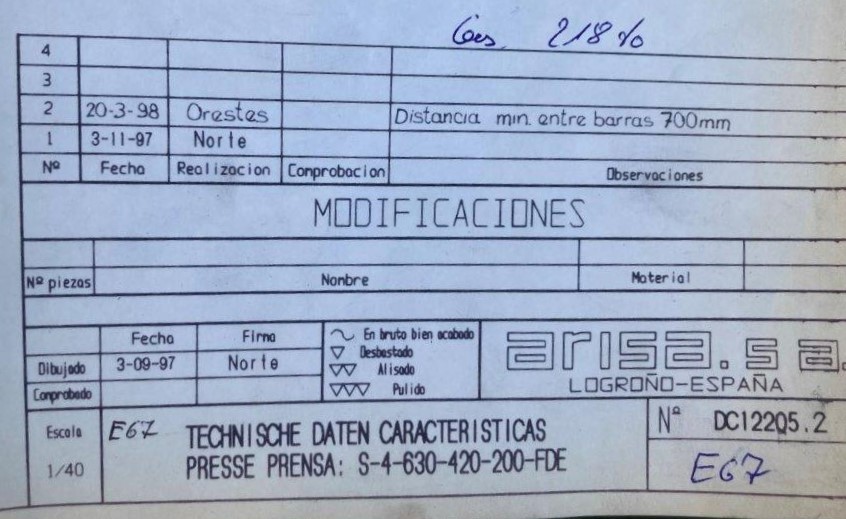 Used ARISA S-4-630-420-200-FDE Double Mechanical PRESS for Sale